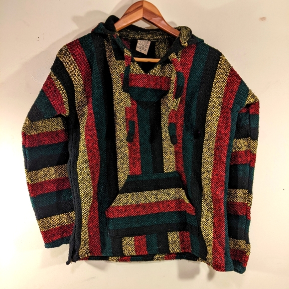 Vintage | Sweaters | Vtg Rainbow Baja Mexican Blanket Hoodie | Poshmark
